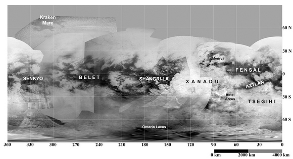 Global Map of Titan. Credit: NASA/JPL/CICLOPS