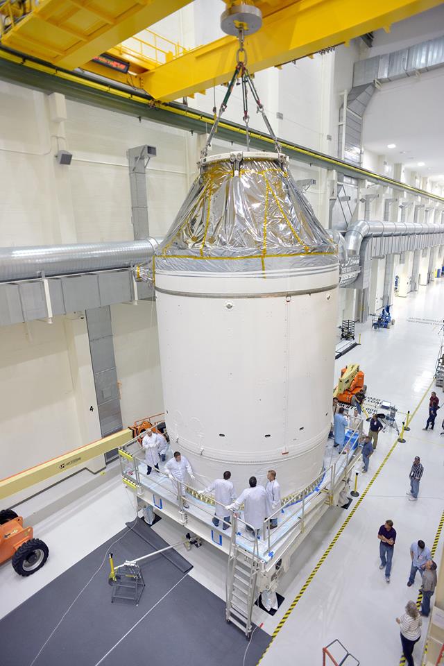 stacking nasa s first completed orion crew and service modules